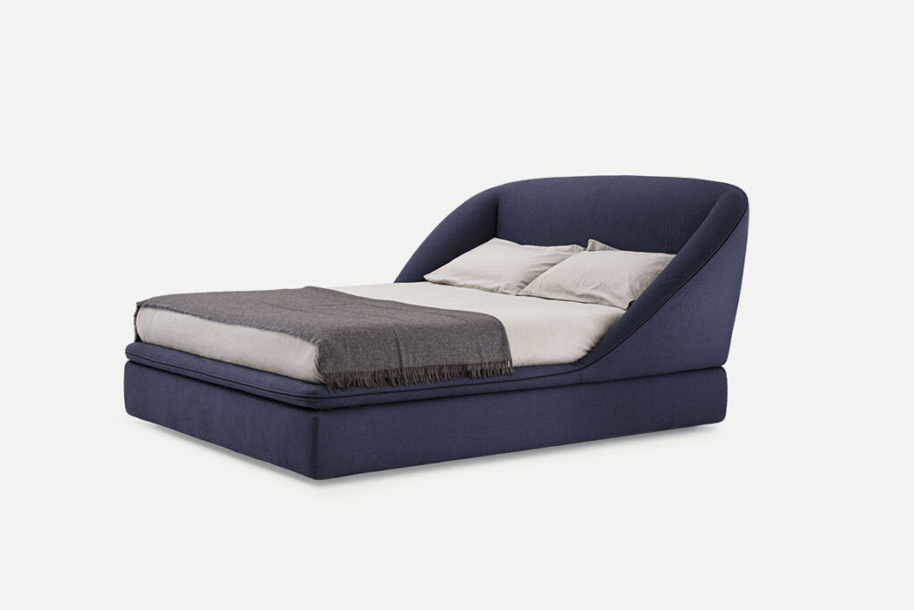 Domenica modern bed in fabric, lether, design by Simone Bonanni