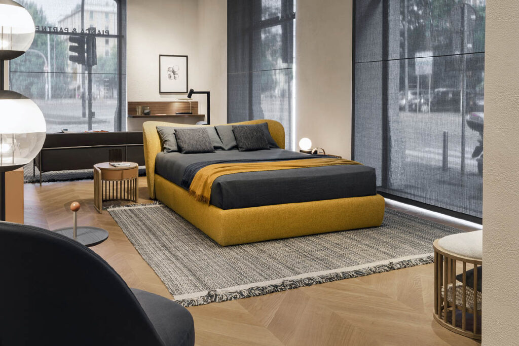 Embrace modern bed in fabric, lether, design by Note Design Studio