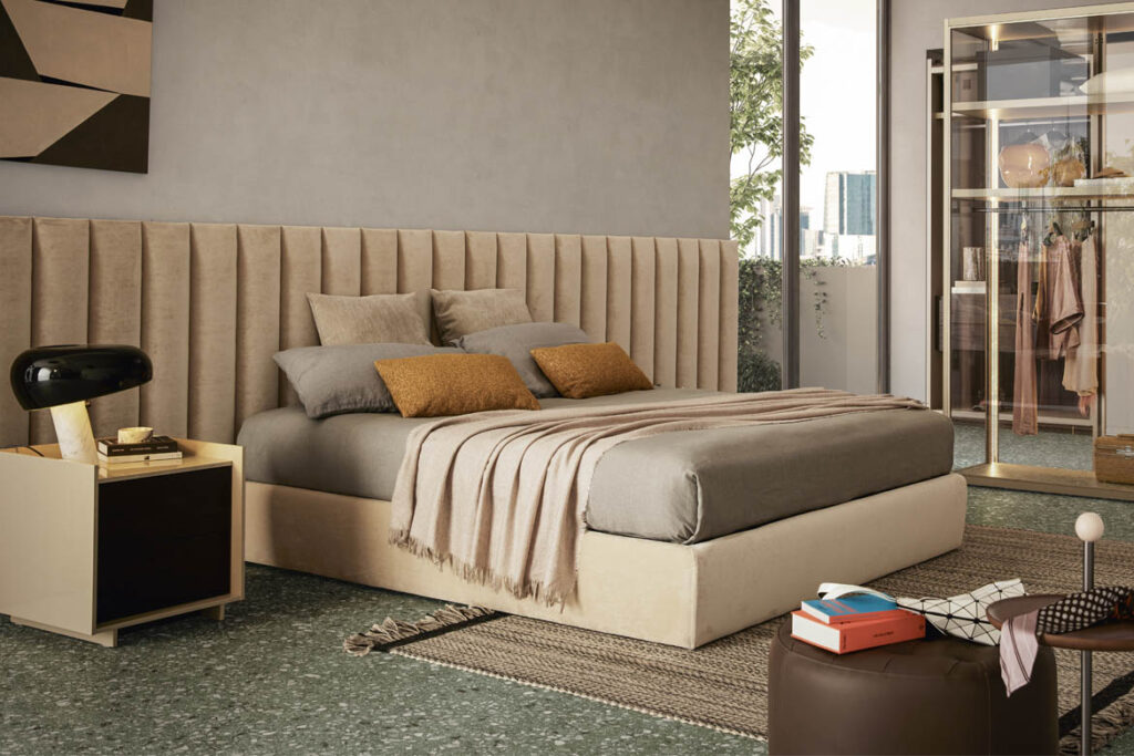 Embrace modern bed in fabric, lether, design by Note Design Studio